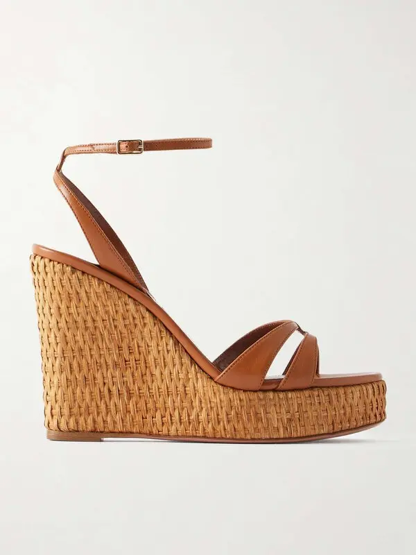 AQUAZZURA You And I 110 Leather Wedge Sandals - Tan
