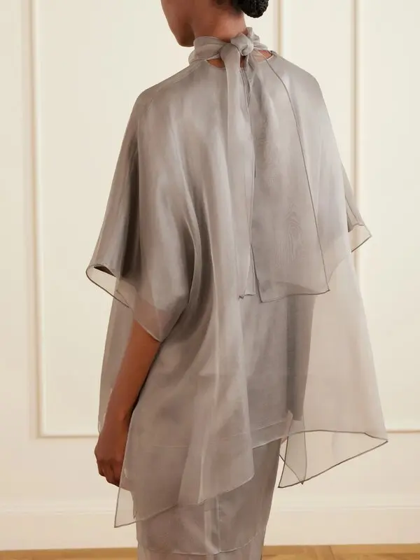 Brandon Maxwell The Cali Tie-detailed Layered Silk-organza Blouse