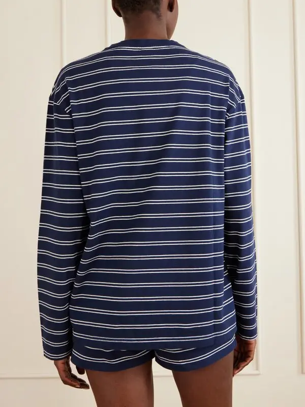 Sporty & Rich Logo Embroidered Striped Long Sleeve Top