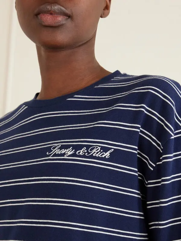 Sporty & Rich Logo Embroidered Striped Long Sleeve Top