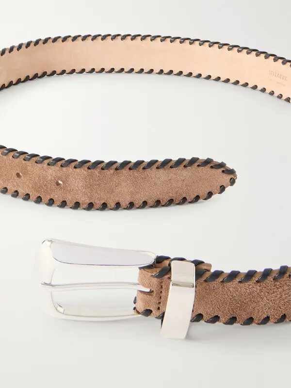 Khaite Benny Suede Belt With Leather Trim - Neutrals