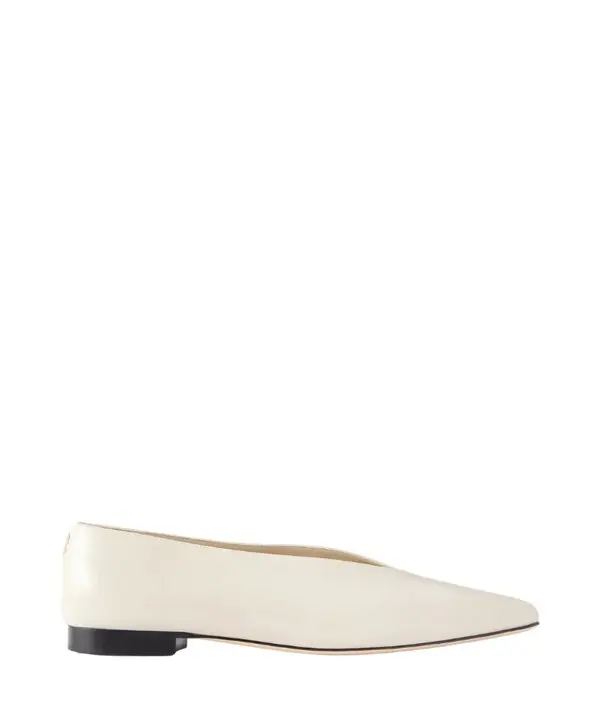 JIMMY CHOO Margot Leather Pointed Toe Ballet Flats - Neutrals