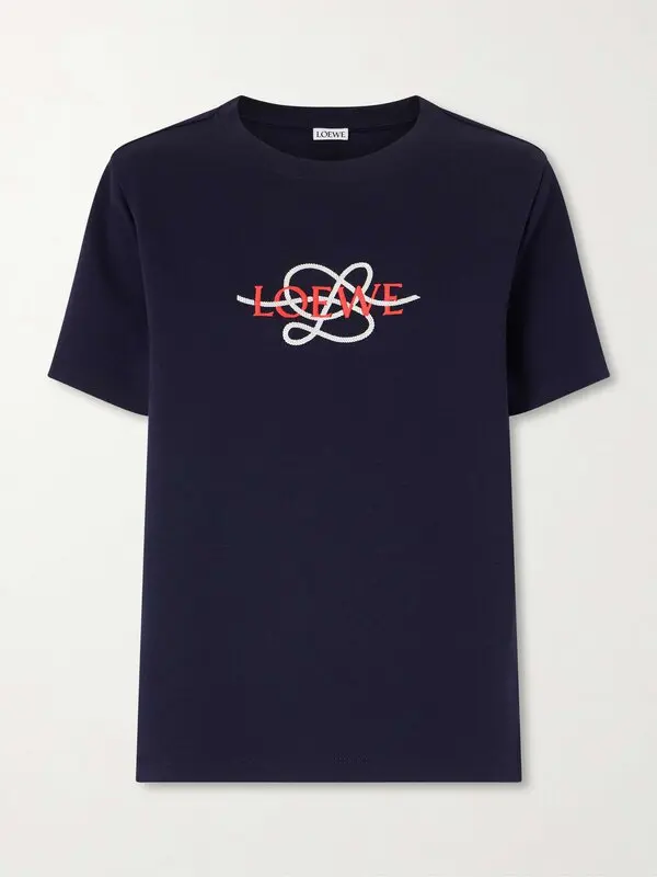 Loewe Anagram-embroidered Cotton-blend T-shirt - Navy