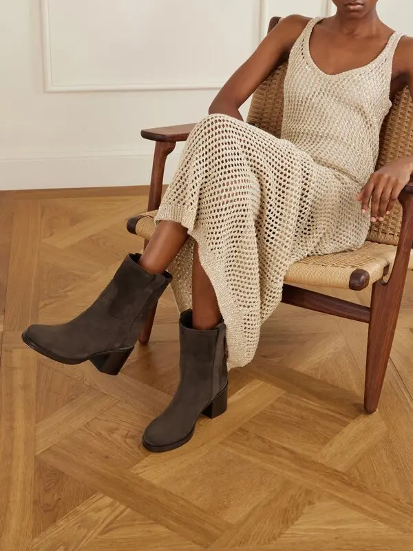 Brunello Cucinelli Suede Beaded Ankle Boots