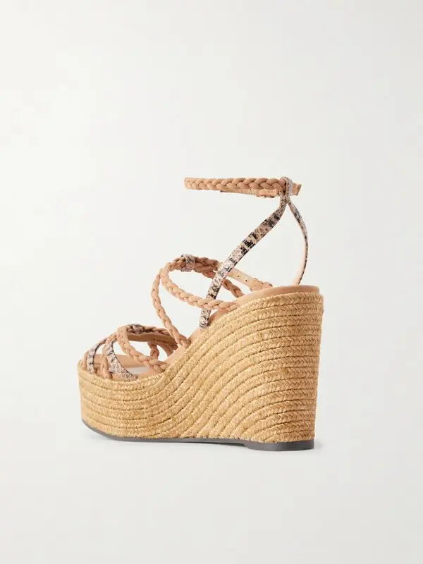 JIMMY CHOO Nyra 100 Braided Snake-effect Leather And Suede Wedge Sandals