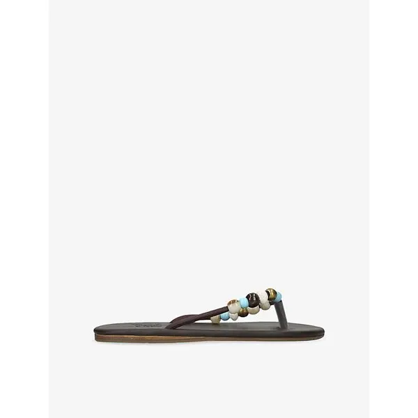 ANCIENT GREEK SANDALS Saionara Bead-embellished Thong Leather Sandals - Brown