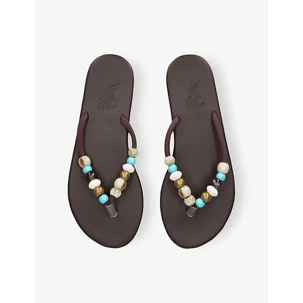 ANCIENT GREEK SANDALS Saionara Bead-embellished Thong Leather Sandals - Brown