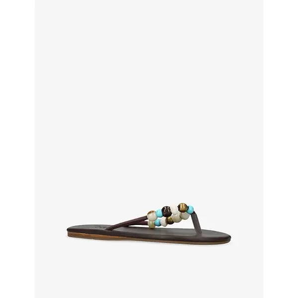 ANCIENT GREEK SANDALS Saionara Bead-embellished Thong Leather Sandals - Brown