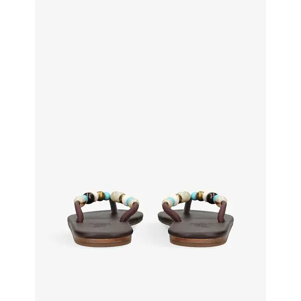 ANCIENT GREEK SANDALS Saionara Bead-embellished Thong Leather Sandals - Brown
