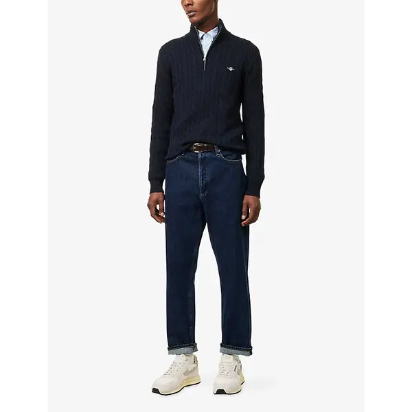 Gant Logo-embroidered Cable Half-zip Cotton Jumper