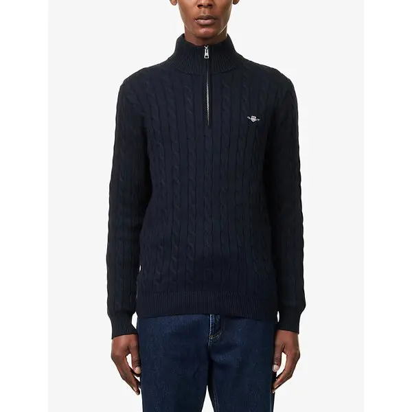Gant Logo-embroidered Cable Half-zip Cotton Jumper