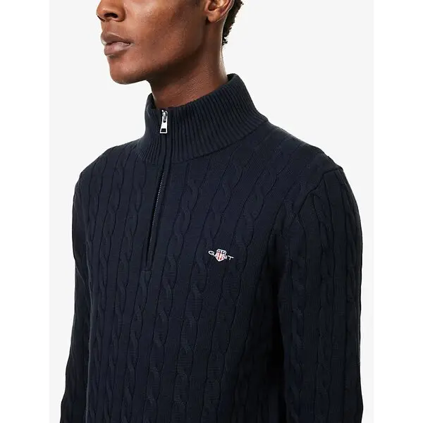 Gant Logo-embroidered Cable Half-zip Cotton Jumper
