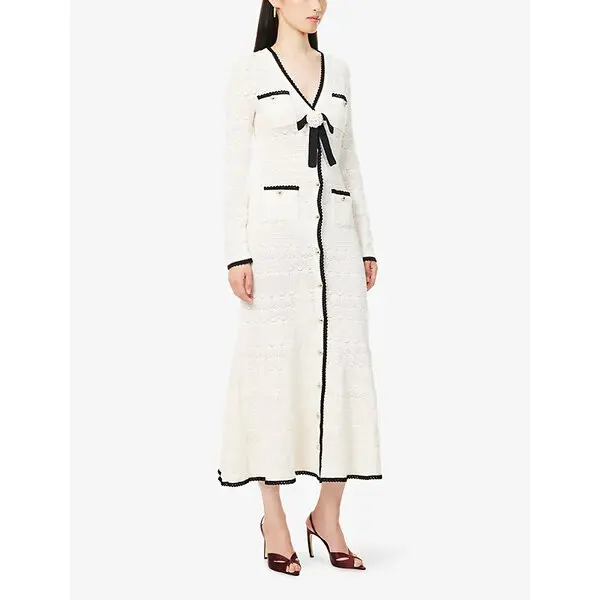 SELF-PORTRAIT Bow Pointelle Knit Midi Dress