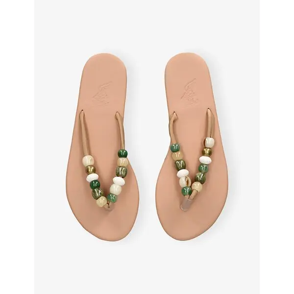 ANCIENT GREEK SANDALS Saionara Bead-embellished Leather Thong Sandals - Bone