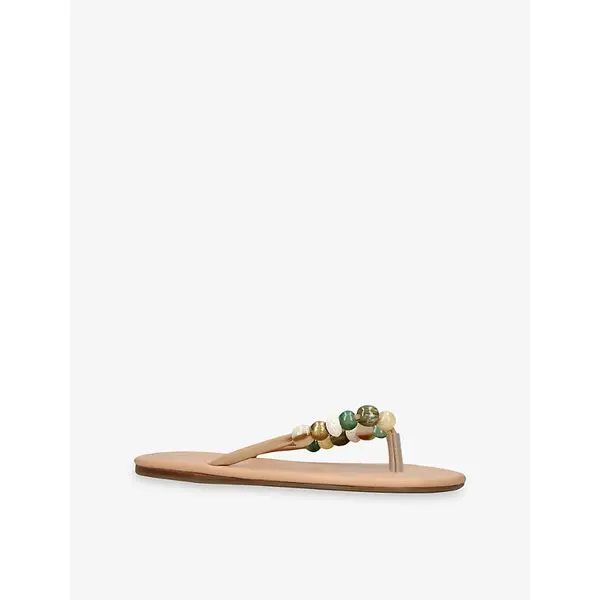 ANCIENT GREEK SANDALS Saionara Bead-embellished Leather Thong Sandals - Bone