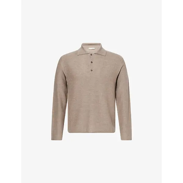 THE ROW Bertram Long-sleeve Knitted Cashmere Polo Top - Light Pebble