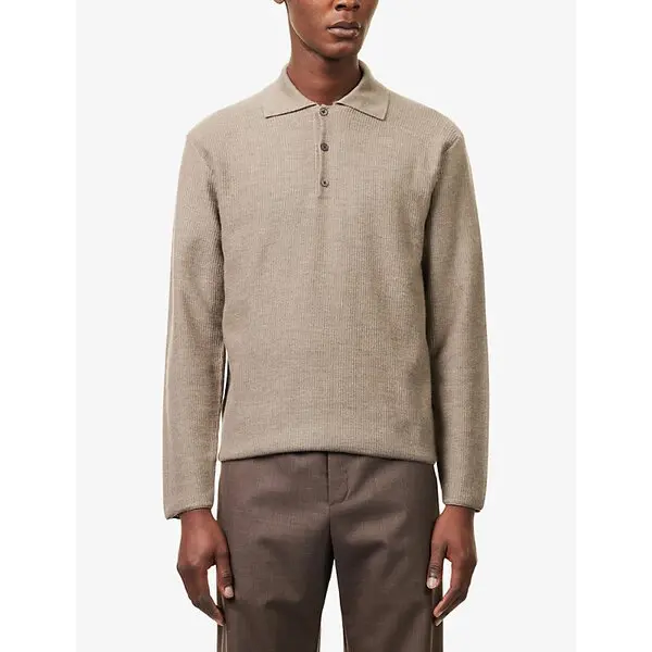 THE ROW Bertram Long-sleeve Knitted Cashmere Polo Top - Light Pebble