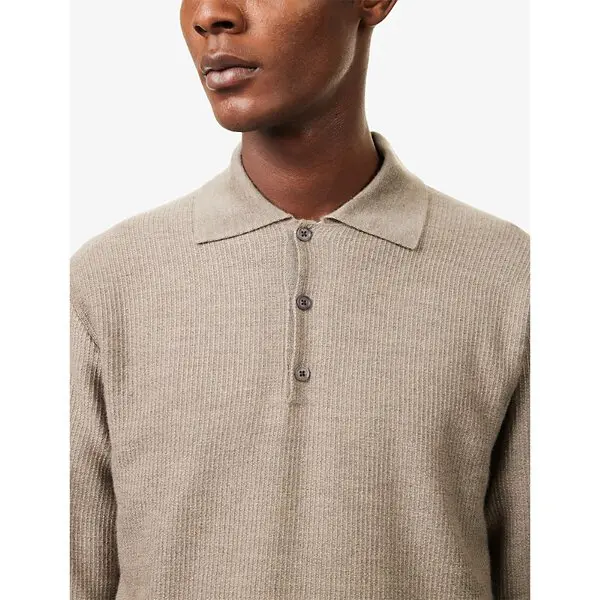 THE ROW Bertram Long-sleeve Knitted Cashmere Polo Top - Light Pebble