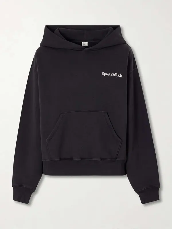 SPORTY & RICH Logo Embroidered Cotton Sweatshirt - Black