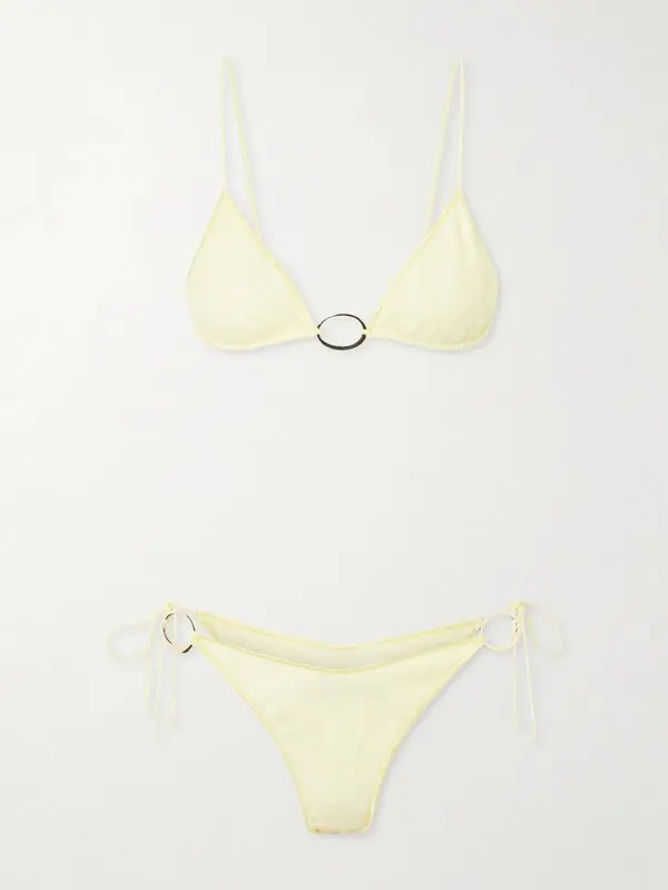 Oseree Lurex-trimmed Lace Bikini - Yellow