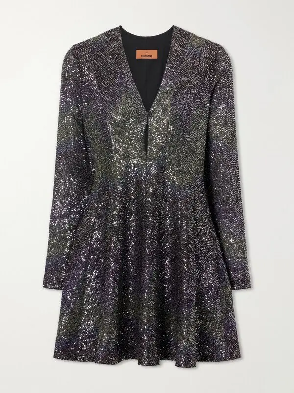 Missoni Sequin-embellished Metallic Crochet-knit Mini Dress - Black