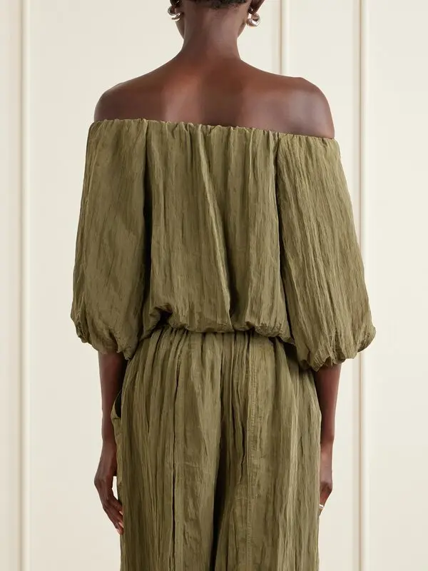 Simkhai Anni Cropped Gathered Crepon Blouse