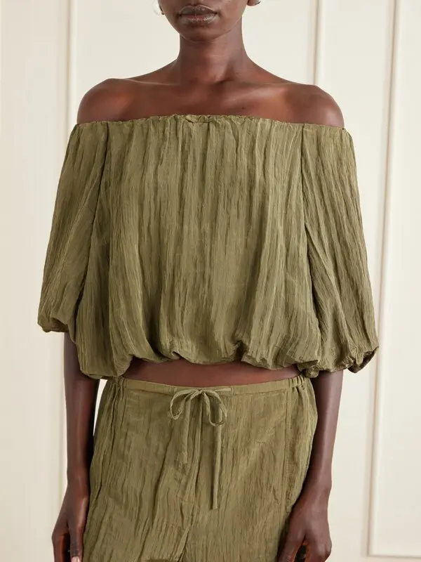 Simkhai Anni Cropped Gathered Crepon Blouse - Green