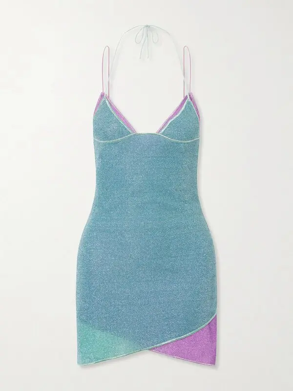 Oseree Double Metallic Lurex Mini Dress - Blue