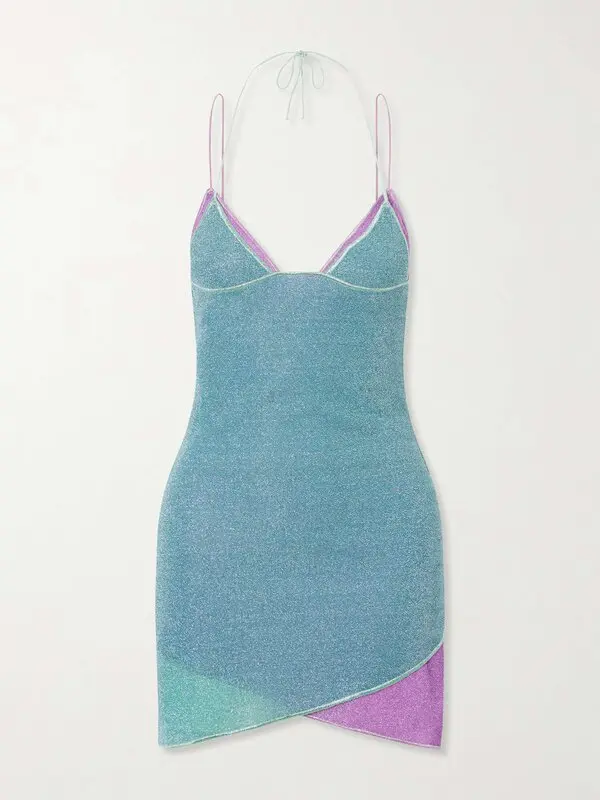 Oseree Lumiere Double Metallic Lurex Mini Dress - Turquoise