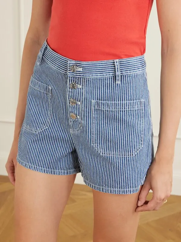 NILI LOTAN Harley Striped Denim Shorts - Blue
