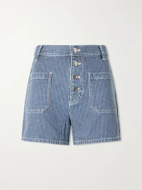 NILI LOTAN Harley Striped Denim Shorts - Blue
