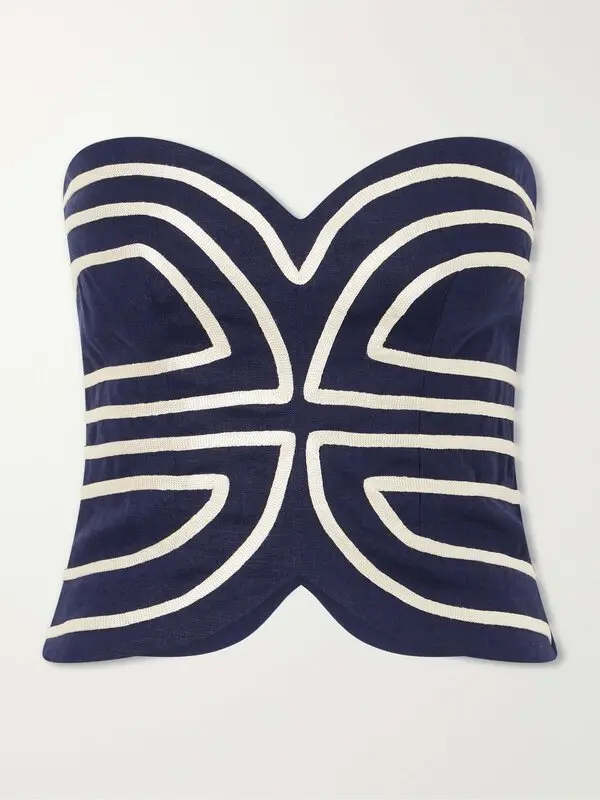 ANDRES OTALORA Serengeti Embroidered Linen-blend Top - Navy