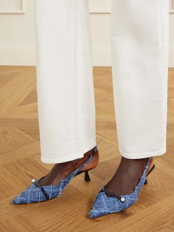 JIMMY CHOO Amita 45 Denim Slingback Pumps - Blue