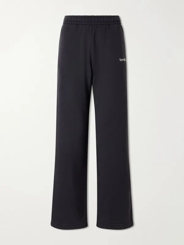Sporty & Rich Logo-embroidered Cotton Wide-leg Pants - Black