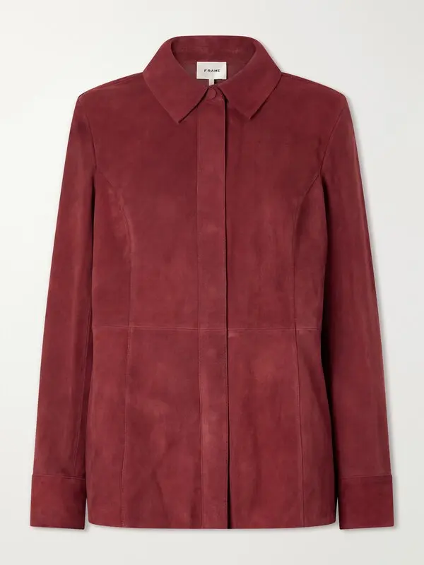 FRAME Paneled Suede Shirt - Red