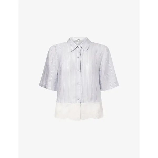 FRAME Striped Lace Trimmed Silk Shirt - Chambray Multi