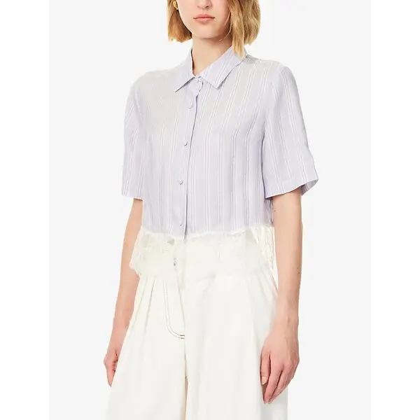 FRAME Striped Lace Trimmed Silk Shirt