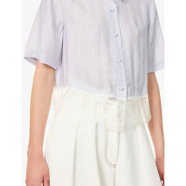 FRAME Striped Lace Trimmed Silk Shirt