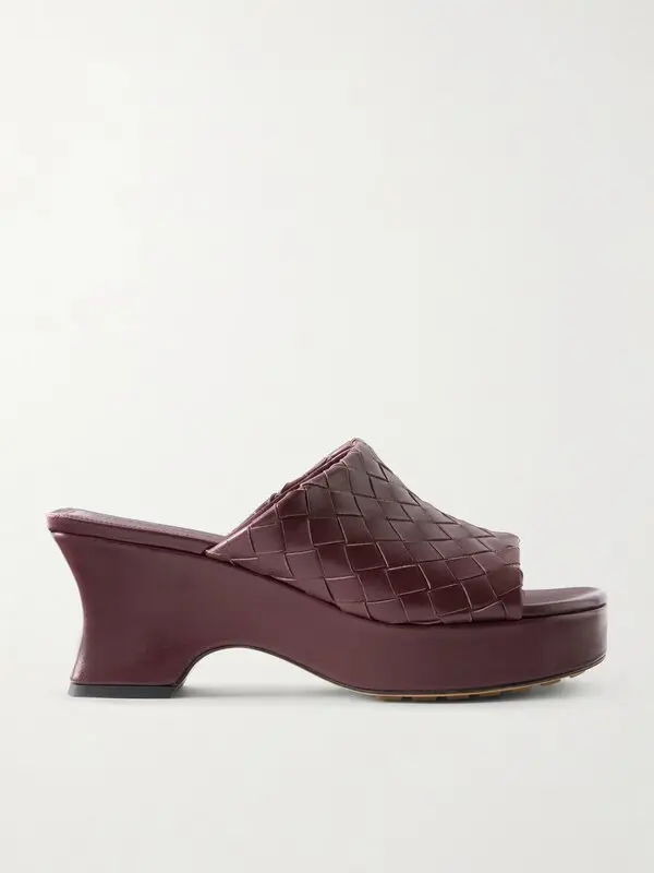 Bottega Veneta Rosita Intrecciato Leather Wedge Mules - Brown