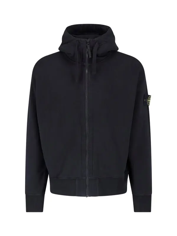 Stone Island Hooded Sweatshirt In Cotton - Black