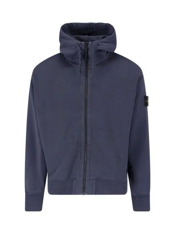 Stone Island Hooded Sweatshirt In Cotton - Blue
