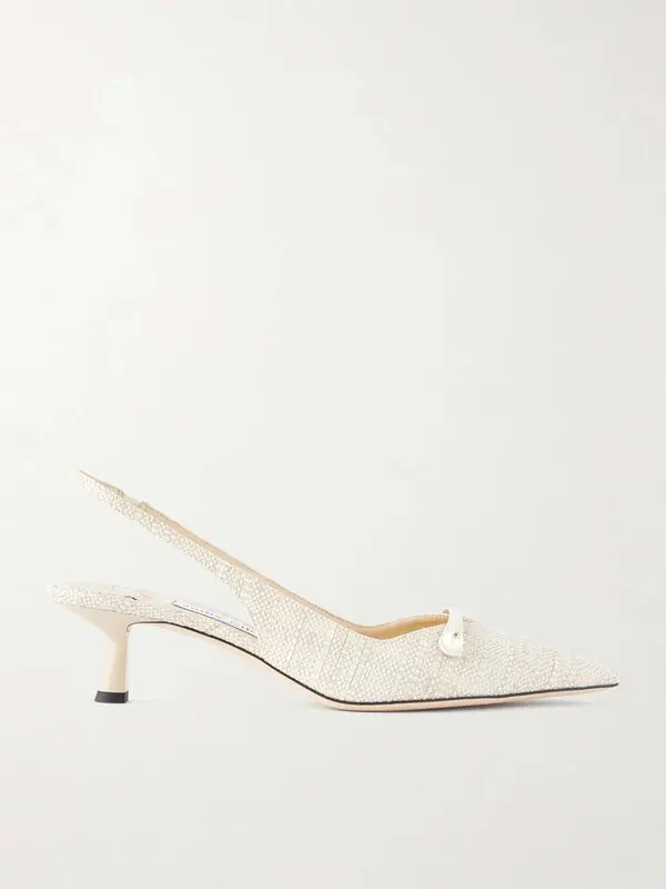 JIMMY CHOO Amita 45 Leather-trimmed Raffia Pumps - Neutral