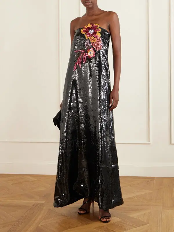 DIMA AYAD Sequined Organza Strapless Gown