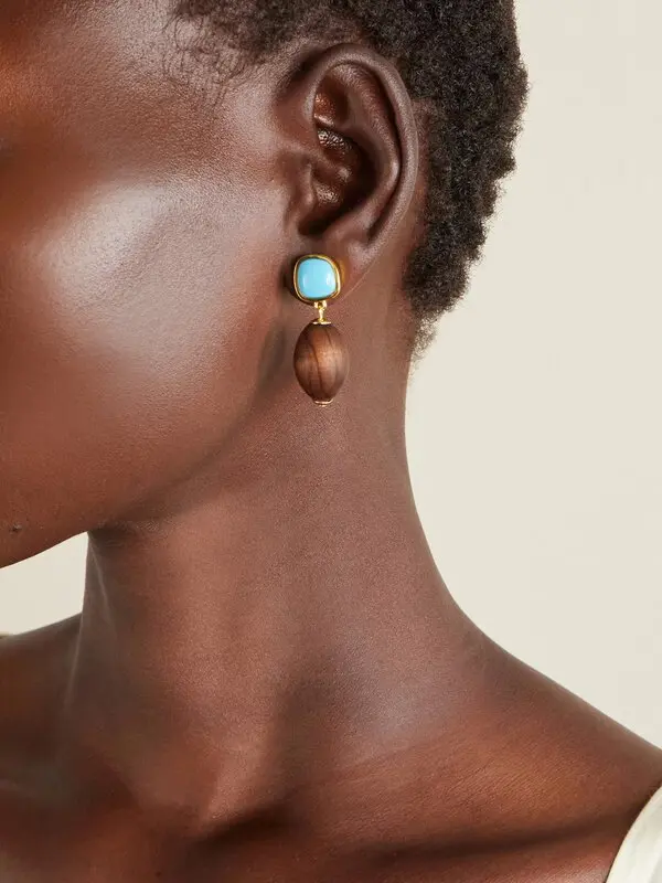 LIZZIE FORTUNATO Olea Gold-plated Resin And Wood Drop Earrings - Multi