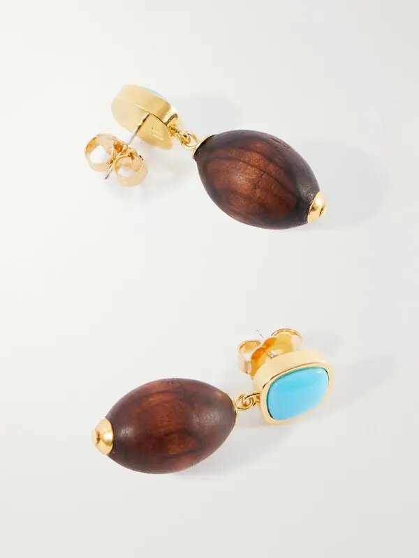 LIZZIE FORTUNATO Olea Gold-plated Resin And Wood Drop Earrings - Multi