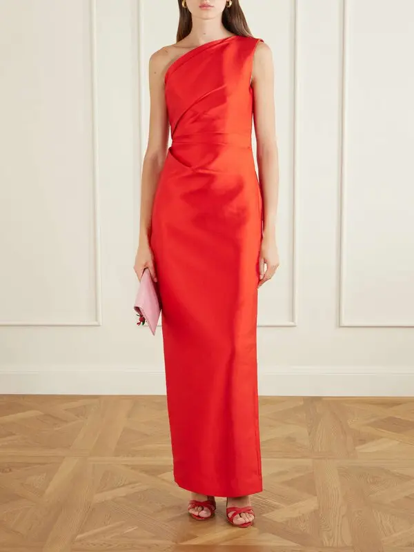Solace London Kira Gathered Satin-twill Gown