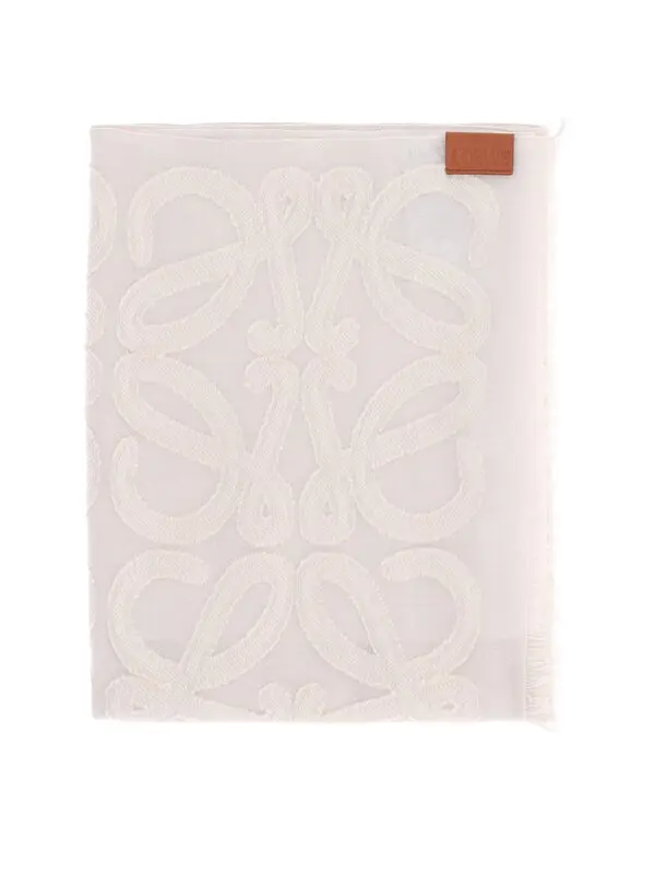 Loewe Scarf In Wool And Silk Blend - Cream