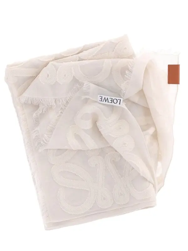 Loewe Scarf In Wool And Silk Blend - Cream