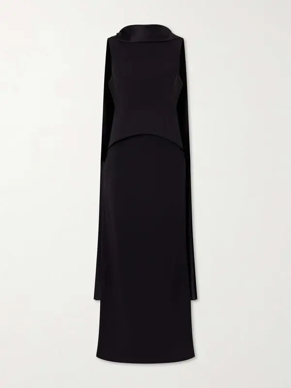 Solace London Annie Scarf-detailed Satin-trimmed Crepe Gown - Black