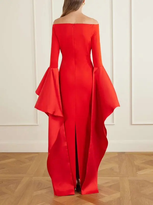 Solace London Astria Draped Satin-trimmed Crepe Gown
